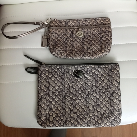 Coach | Bags | Coach Snake Print Turn Lock Wristlet And Makeup Pouch ...